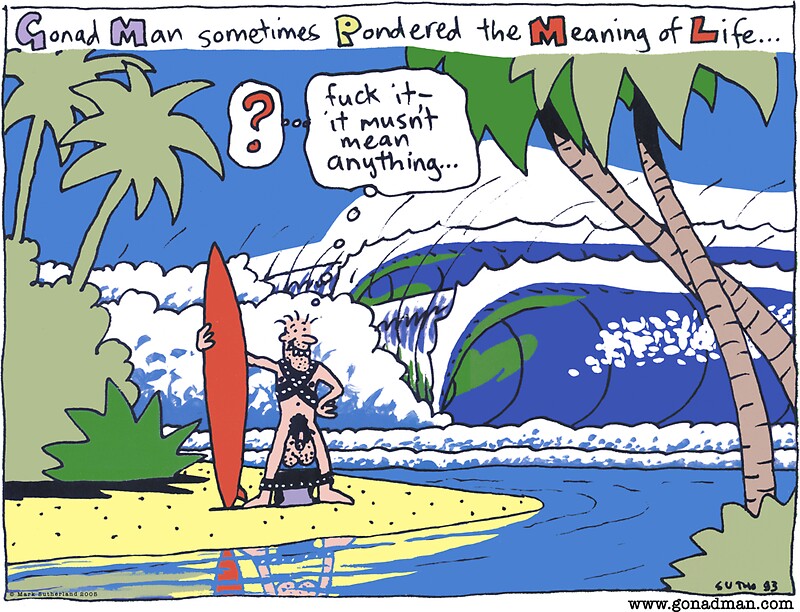 "Gonad Man - The Meaning of Life" Stickers by Mark Sutherland | Redbubble