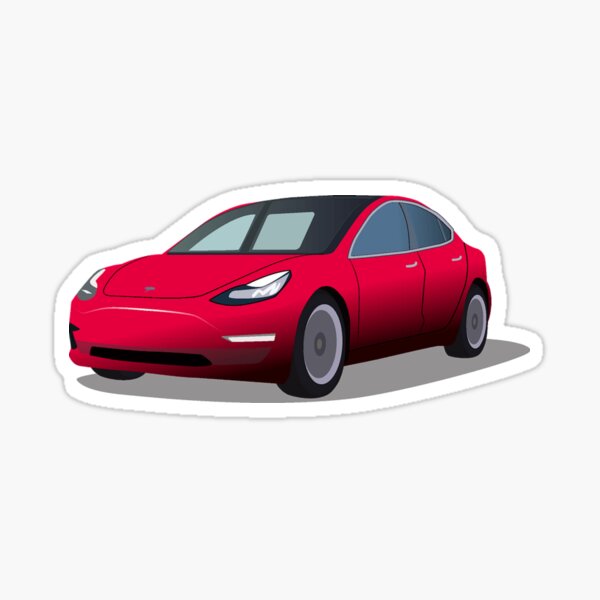 "Red Tesla Model 3 drawing" Sticker by happiness18 | Redbubble