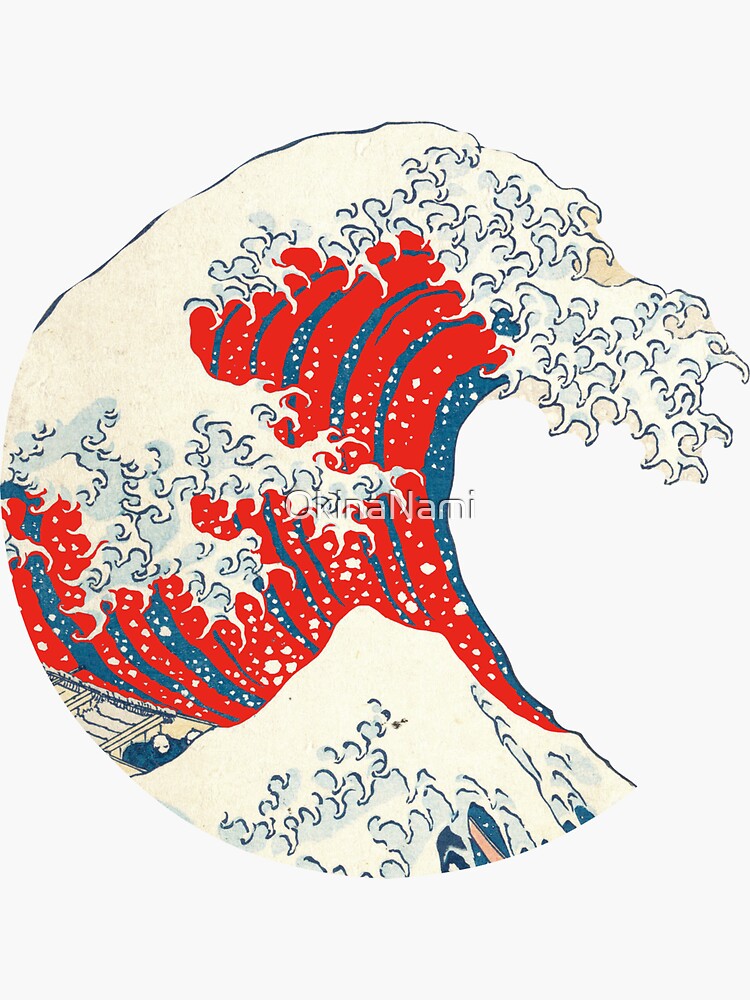 "Single Red Great Wave of Kanagawa" Sticker by OkinaNami | Redbubble