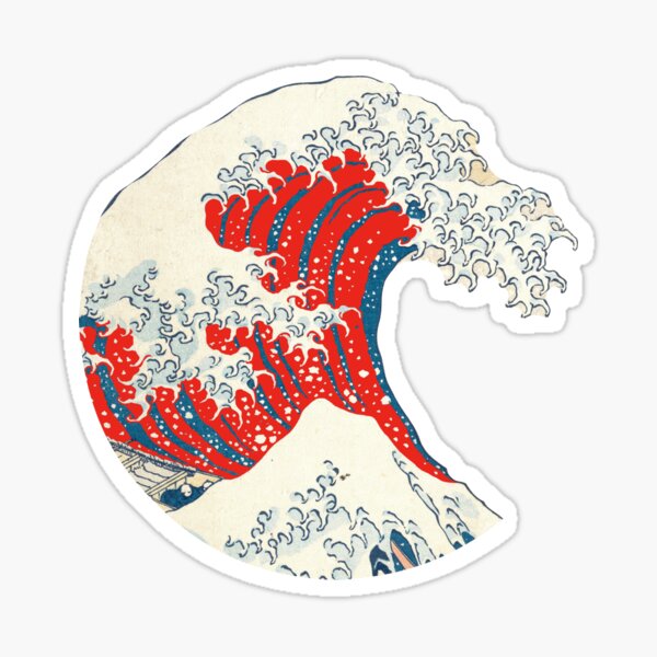 "Single Red Great Wave of Kanagawa" Sticker by OkinaNami | Redbubble