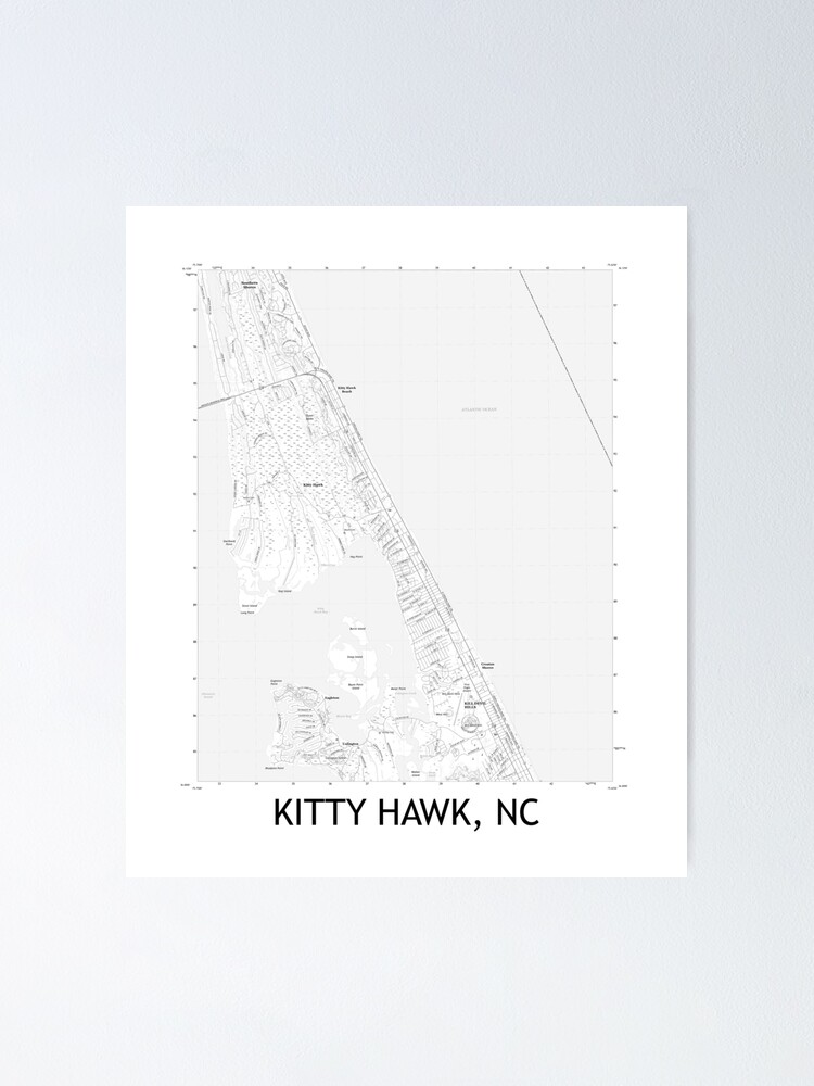 "Kitty Hawk, NC Topographical Map Black & White" Poster by PGHPhotoCo ...