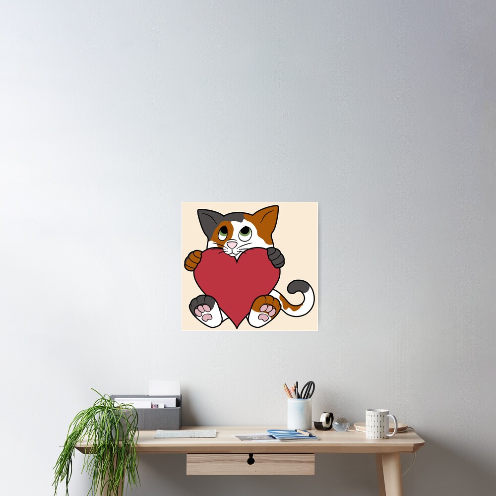 "Valentine's Day Calico Cat with Red Heart" Poster for Sale by Grifynne ...