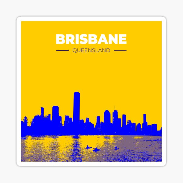 "Skyline, cityscape poster of Brisbane (yellow)" Sticker for Sale by ...