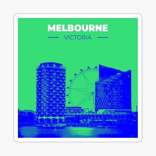 "Skyline, cityscape poster of Melbourne (green)" Sticker by CMYKStudio ...
