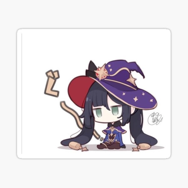 Pegatina «Mona chibi linda máscara y taza de impacto Genshin» de ...