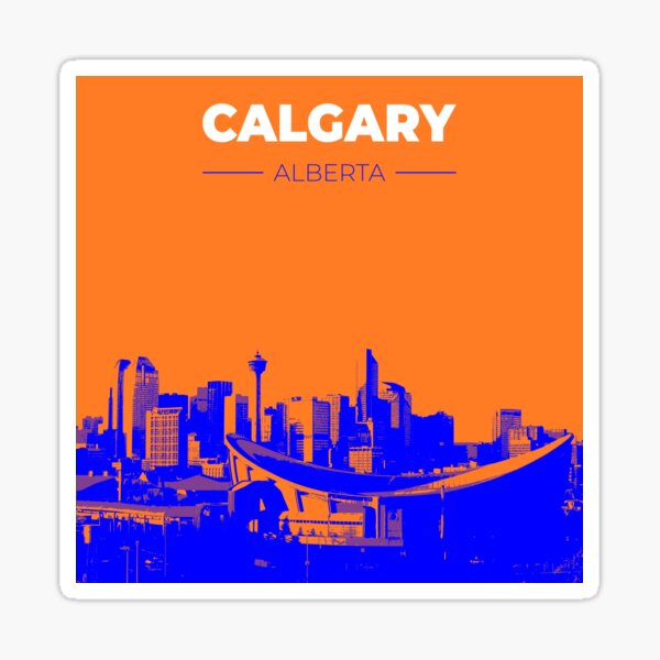 "Skyline, cityscape poster of Calgary (orange)" Sticker by CMYKStudio ...