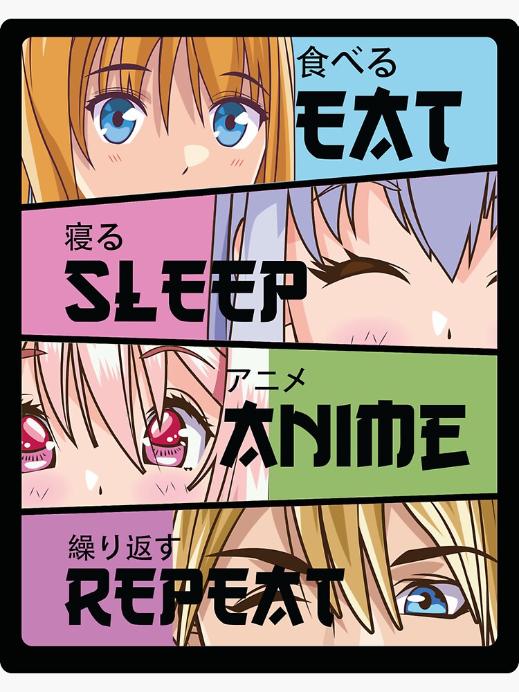 "Cute Kawaii Manga Gift - Cute Anime - Eat Sleep Anime Repeat" Sticker ...