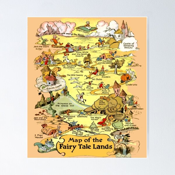 "Brothers Grimm Map of the Fairy Tale Lands Folktale Stories" Poster ...