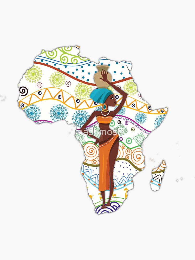 "Africa map with African Girl and African hand drawn ethnic pattern ...