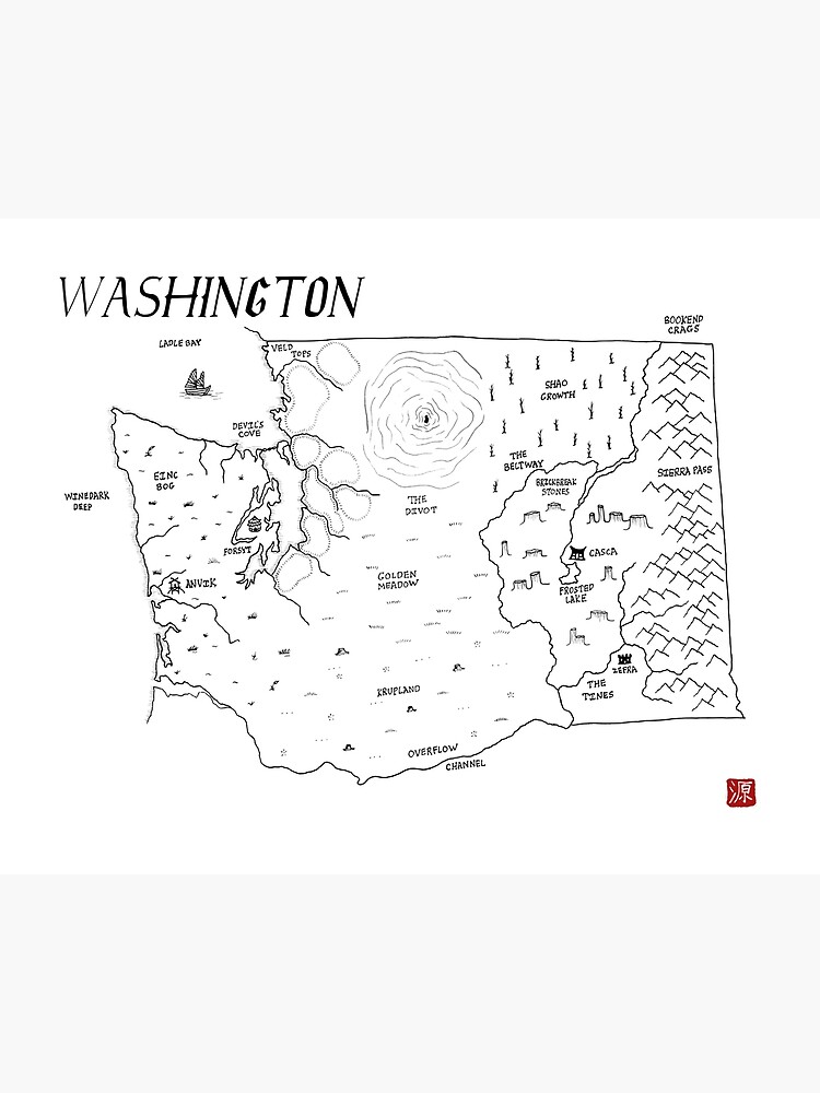 "Washington as a fantasy map - black and white" Art Print for Sale by ...