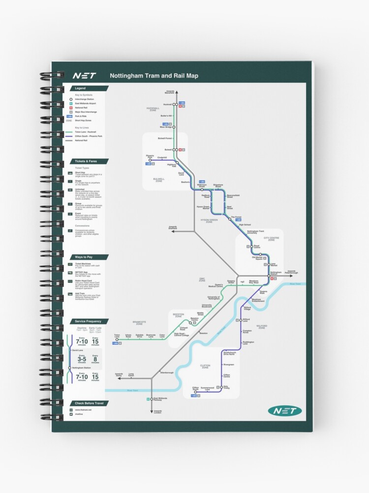 "Nottingham Tram and Rail Map" Spiral Notebook for Sale by James Smith ...