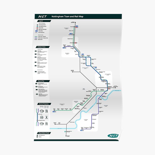 "Nottingham Tram and Rail Map" Poster for Sale by shirtsmith | Redbubble