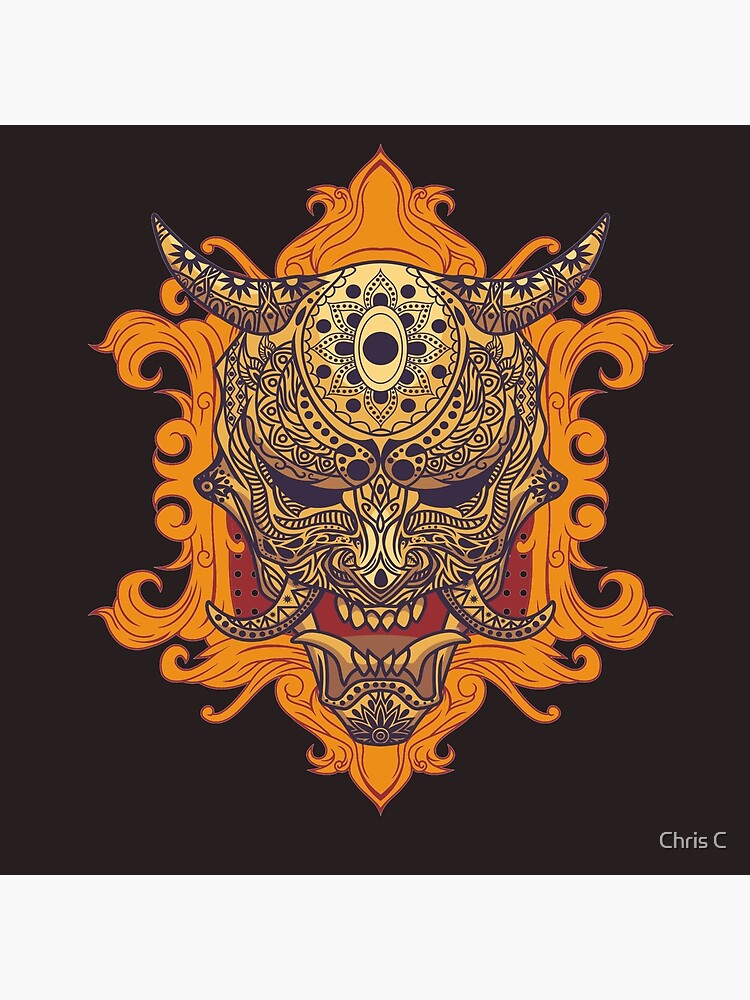 "Horned Skull Oni Yokai Hannya in Frame" Metal Print by MiscelChr ...