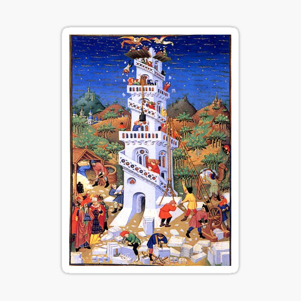"Tower Babel Medieval Illumination AWESOME FINEART PAINTING" Sticker by ...