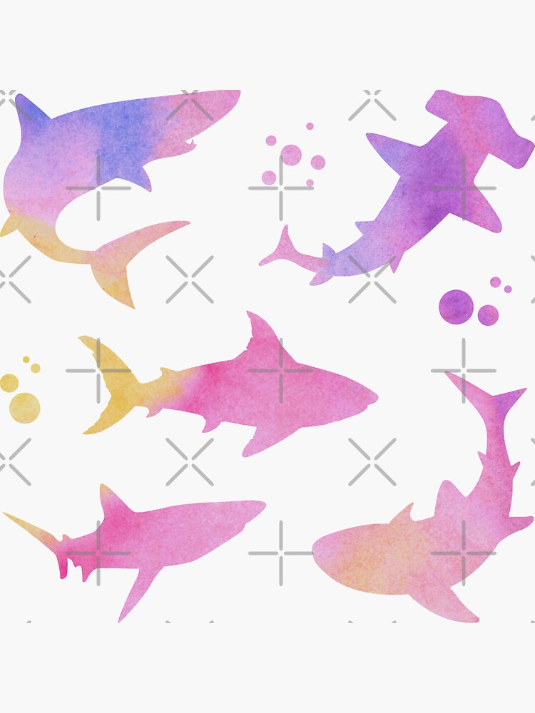 "Pink Watercolor Sharks" Sticker by Taphire | Redbubble