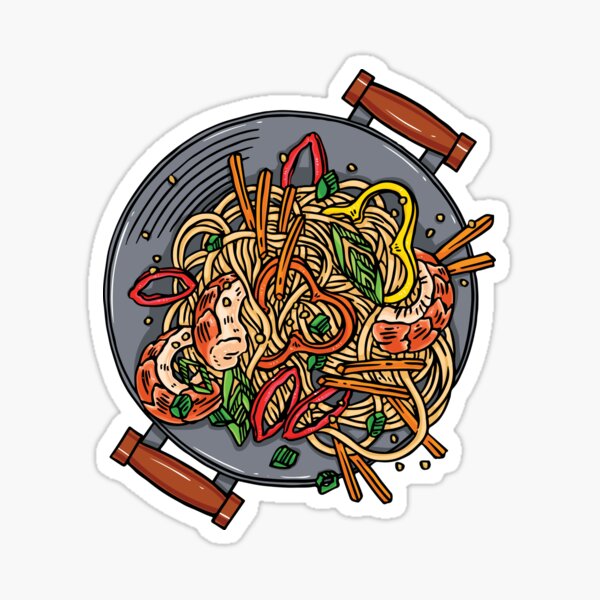 "Stir Fry Noodles In A Wok" Sticker for Sale by NiftyTrinket | Redbubble