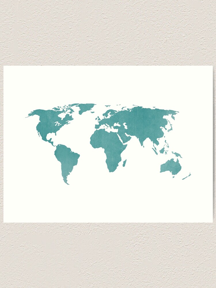 "Deep Turquoise distressed world map" Art Print for Sale by ...