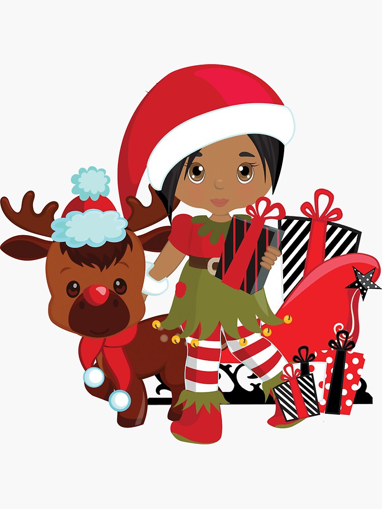 "Multicultural Christmas Girl Elf" Sticker for Sale by wakkos | Redbubble