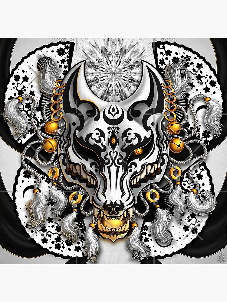 "Weißes Gothic Kitsune, Fuchsmaske - Schwarz und Weiß II" Poster von ...
