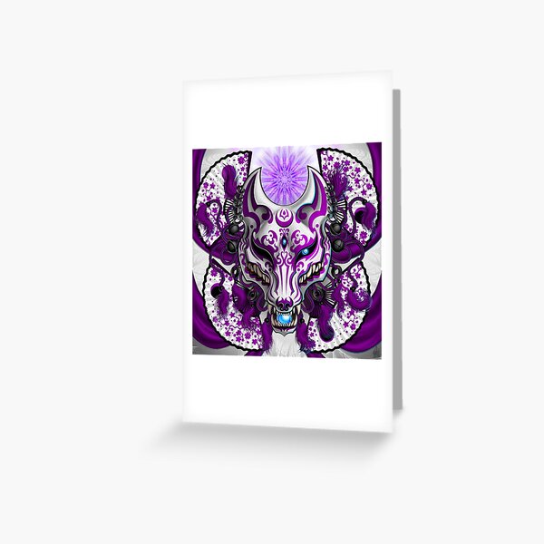 "Pastel Goth Kitsune, Fox Mask - White and Purple" Greeting Card for ...