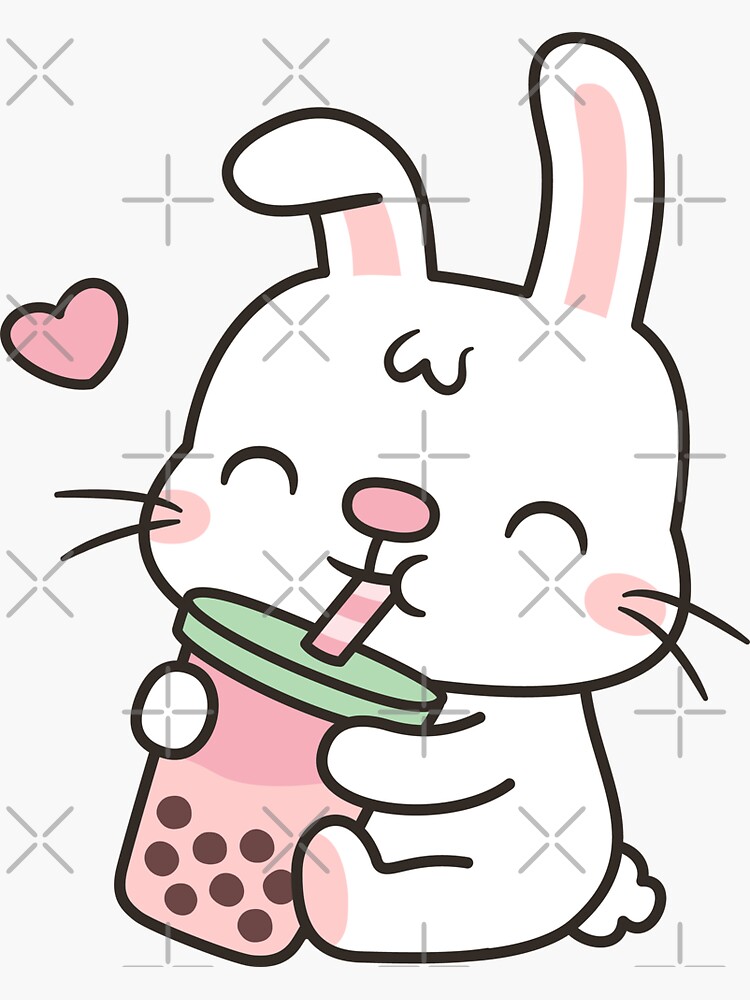 "Cute Little White Bunny Enjoying Boba Tea" Sticker for Sale by ...