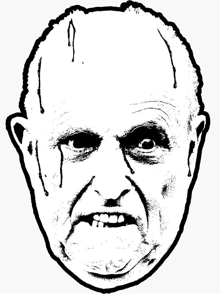 "Rudy Giuliani Melting Man Hair Dye Incident Evil Face" Sticker for ...