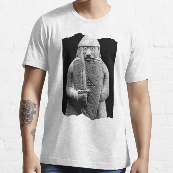 "Lewis Viking Chessmen - Shield-Biting Berserker in Black & White" T ...