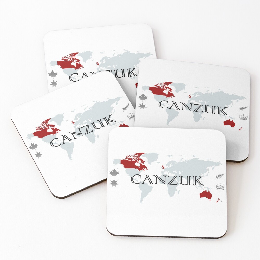 "CANZUK World Map with Symbols" Coasters (Set of 4) for Sale by CANZUK ...