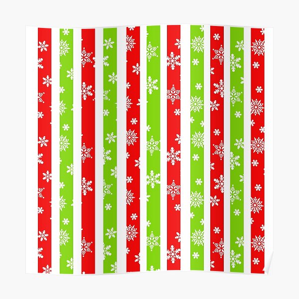 Póster «Patrón de Navidad de rayas rojas, verdes y blancas con copos de ...