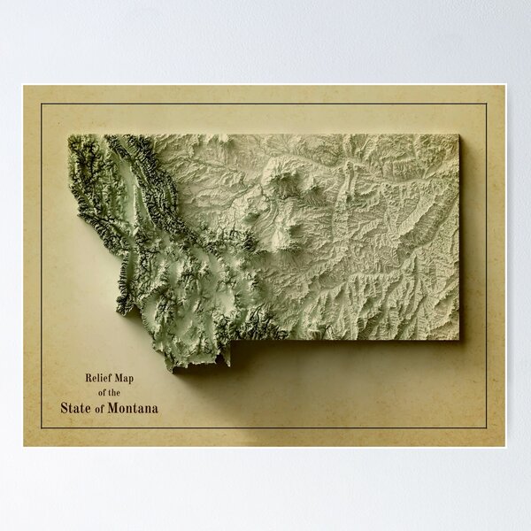 "Montana Relief Map 3D digitally-rendered" Poster for Sale by ...
