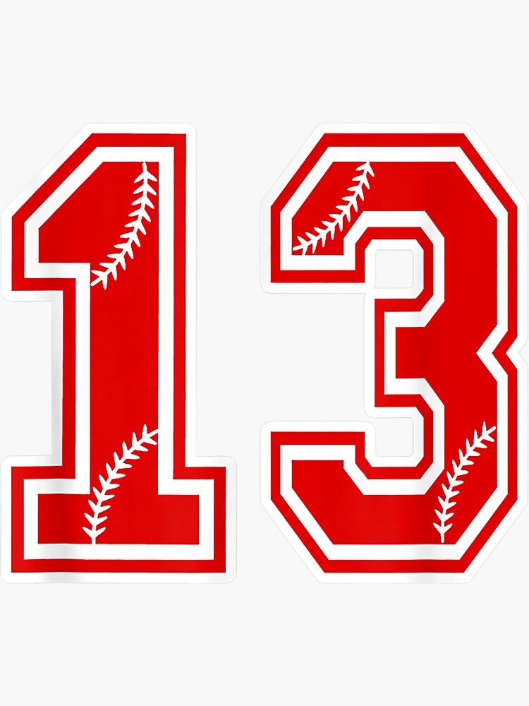 "Number 13 Red Baseball Number 13th Birthday T Shir" Sticker for Sale ...