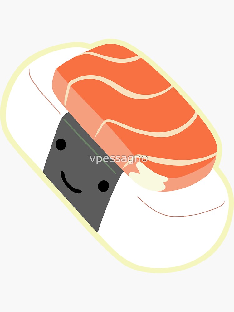 Kawaii Salmon Nigiri Sticker For Sale By Vpessagno Redbubble