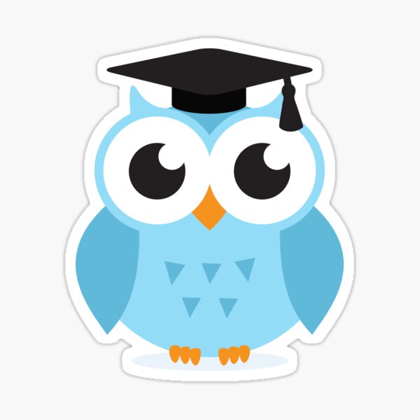 "Blue owl graduation hat, cute cartoon illustration sticker" Sticker ...