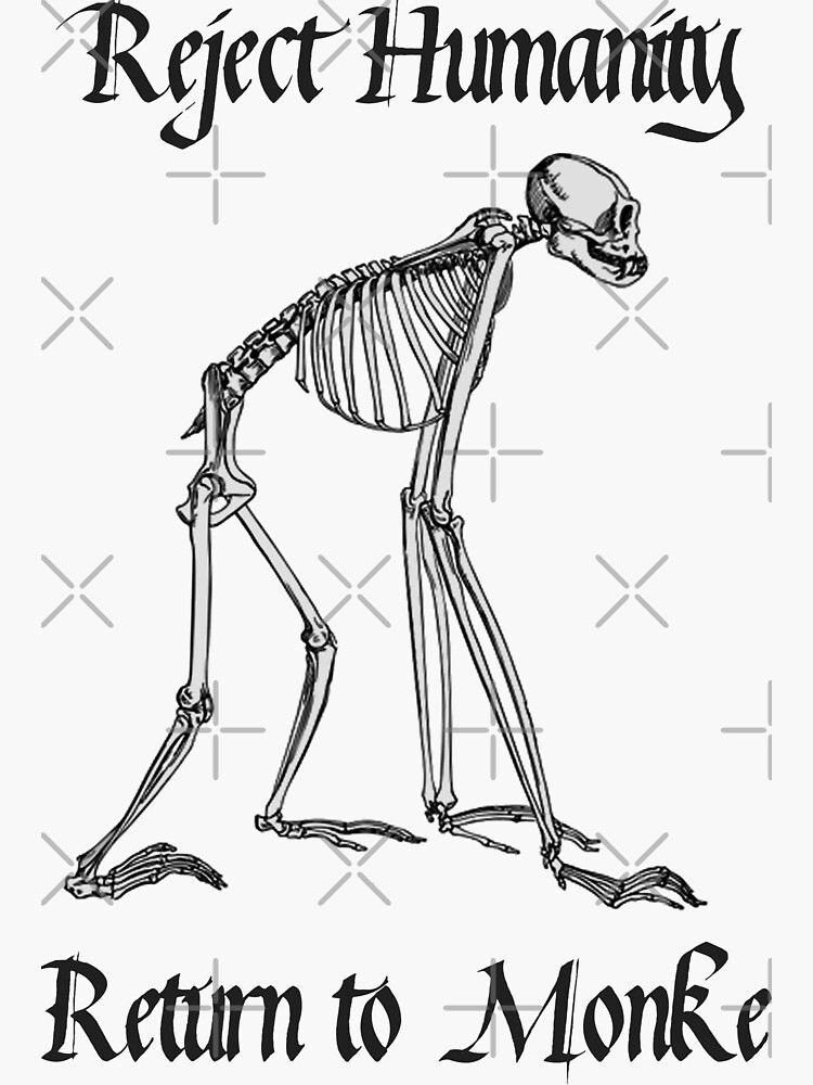 "Reject Humanity Return To Monke Meme Skeleton Skull" Sticker for Sale ...