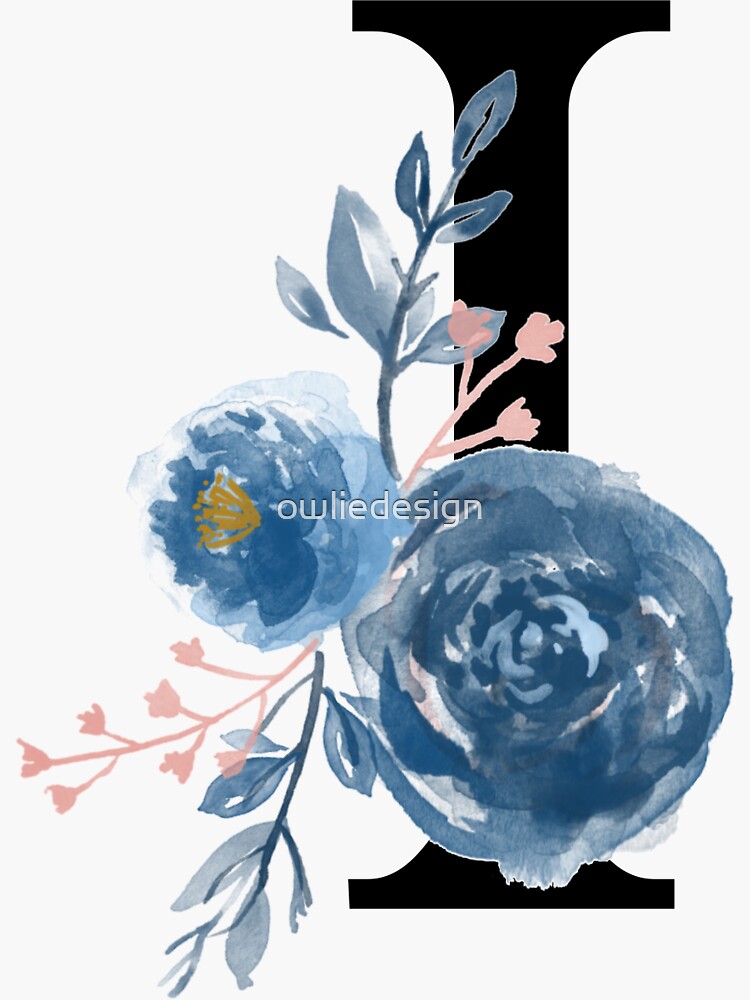 "Monogram Floral Watercolor Letter I" Sticker for Sale by owliedesign ...