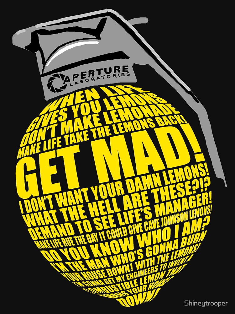 "Portal 2 Cave Johnson Combustible lemon quote" T-shirt for Sale by ...