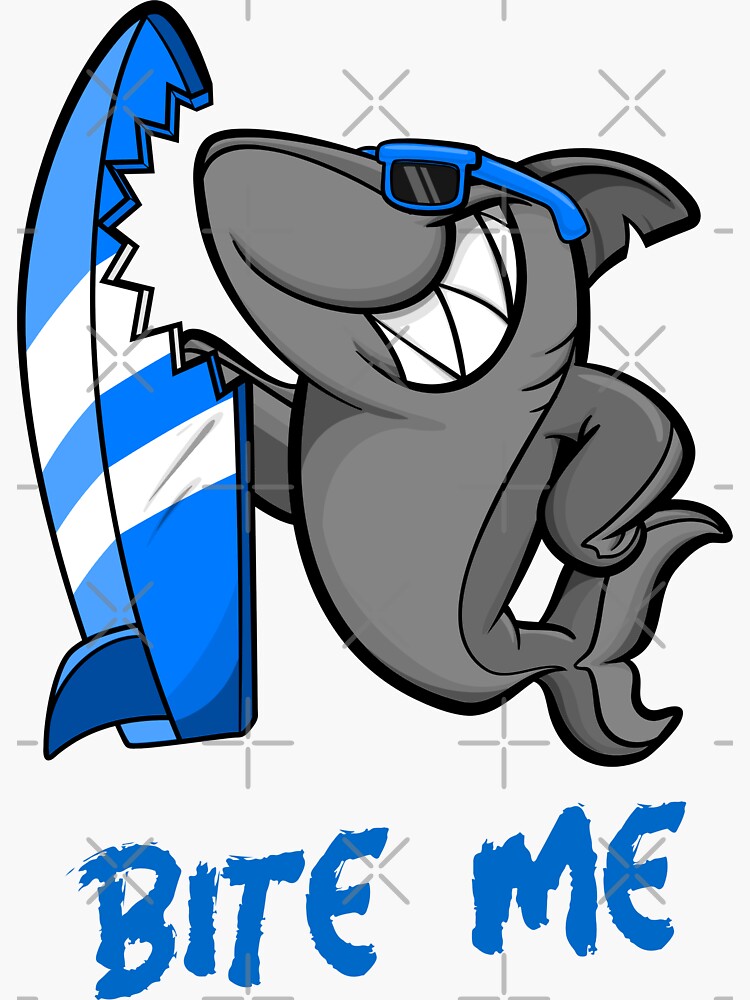"Cool Shark Bite Surf Board" Sticker for Sale by Captivation | Redbubble