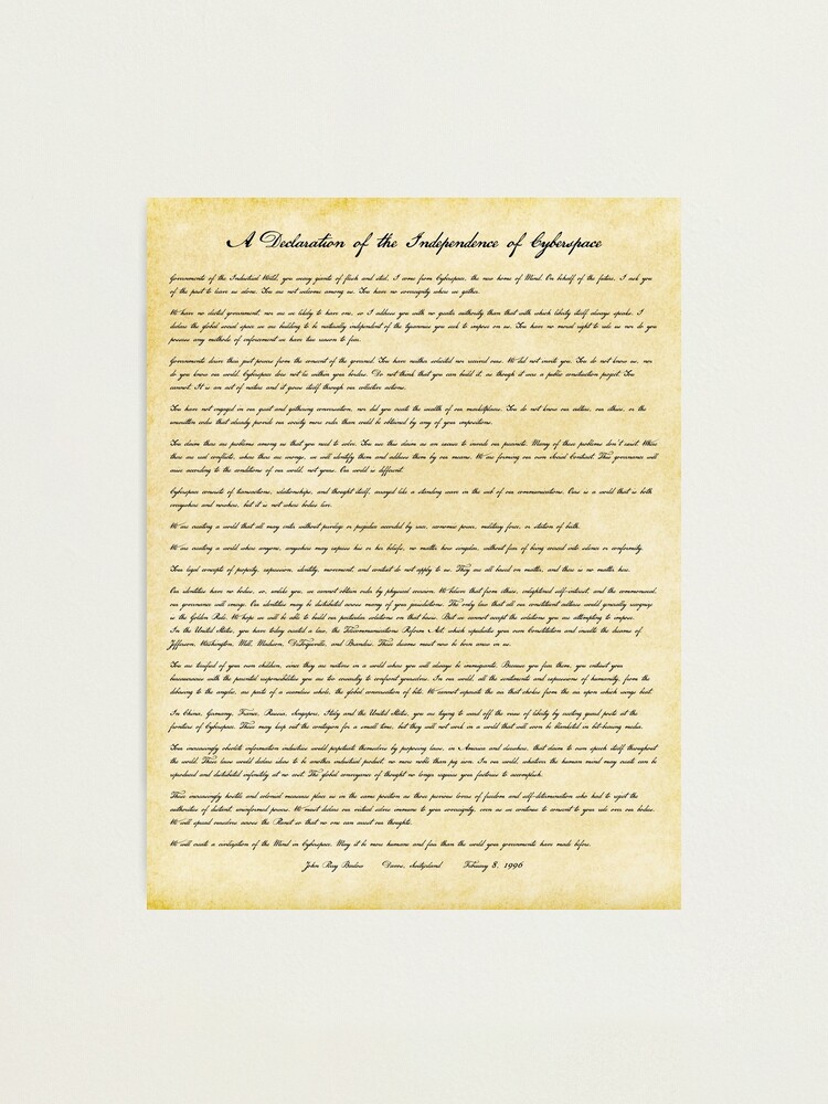 "A Declaration of the Independence of Cyberspace" Photographic Print ...