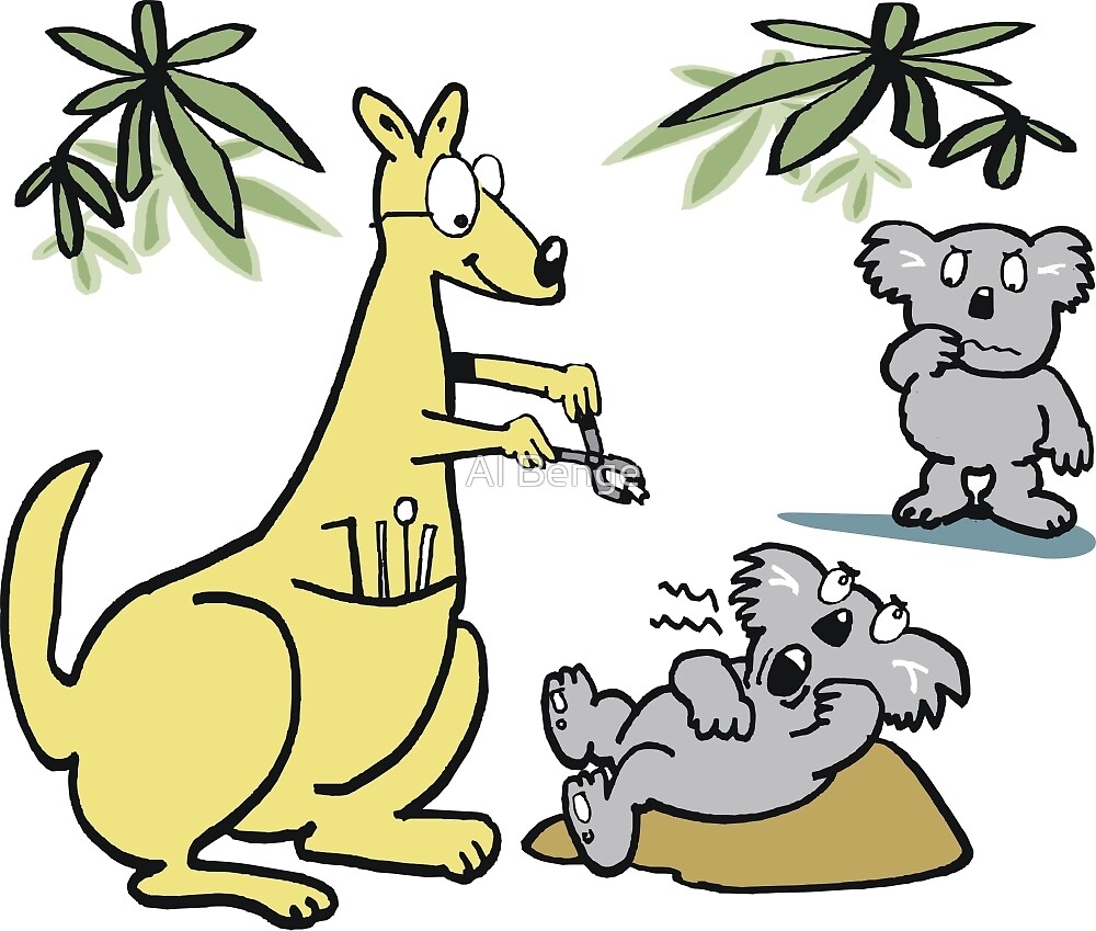 "Cartoon of kangaroo dentist taking koala bear tooth out." by Al Benge ...