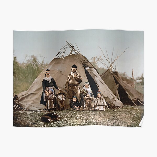 "A Lapp Family Outside Their Tent - Norway Circa 1900 Photochrom ...