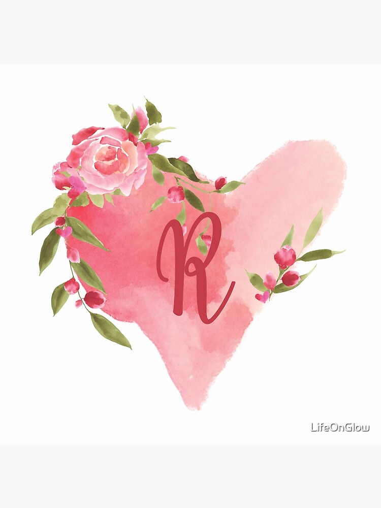 Lámina fotográfica «Letra R: Corazón rosado con diseño floral de rosas ...