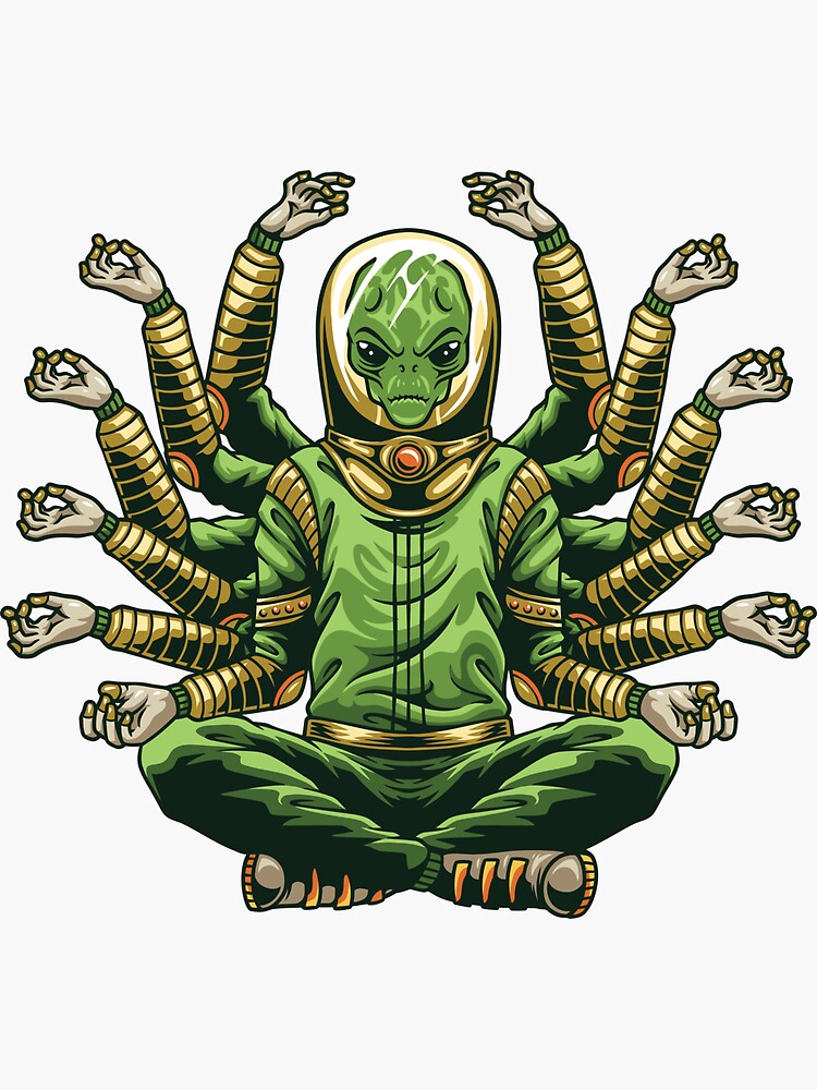 "Buddha Alien Doing Yoga" Sticker by artdesignforyou | Redbubble