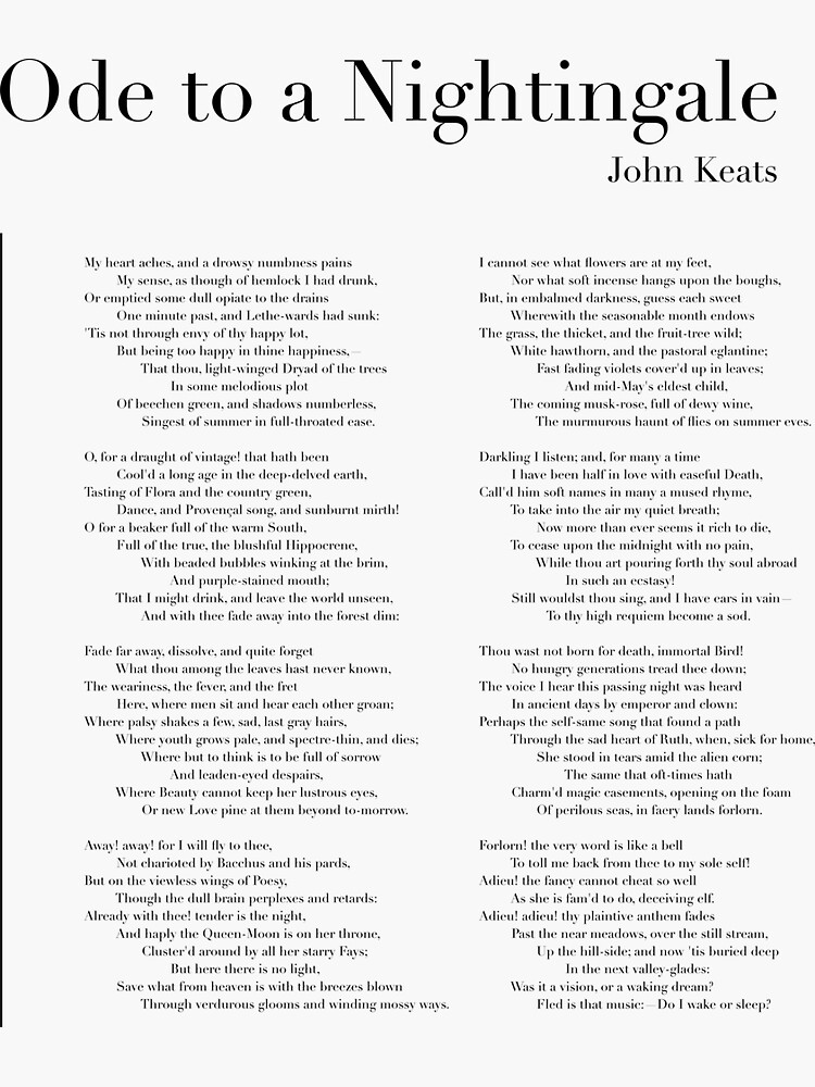 "Ode to a Nightingale by John Keats" Sticker for Sale by wisemagpie ...