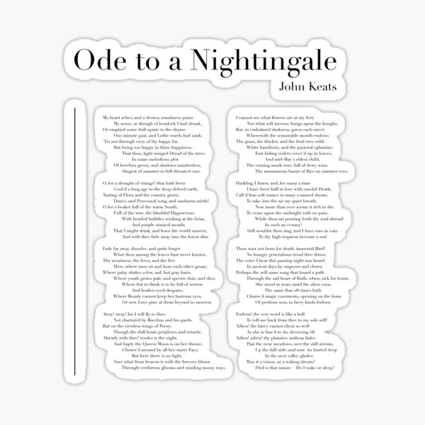 "Ode to a Nightingale by John Keats" Sticker for Sale by wisemagpie ...