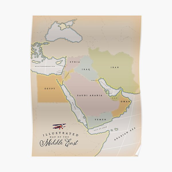 "Illustrated map of the Middle East" Poster for Sale by vectorwebstore ...