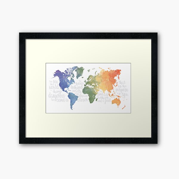 "Walter Mitty Life Motto - World Map" Framed Art Print for Sale by ...