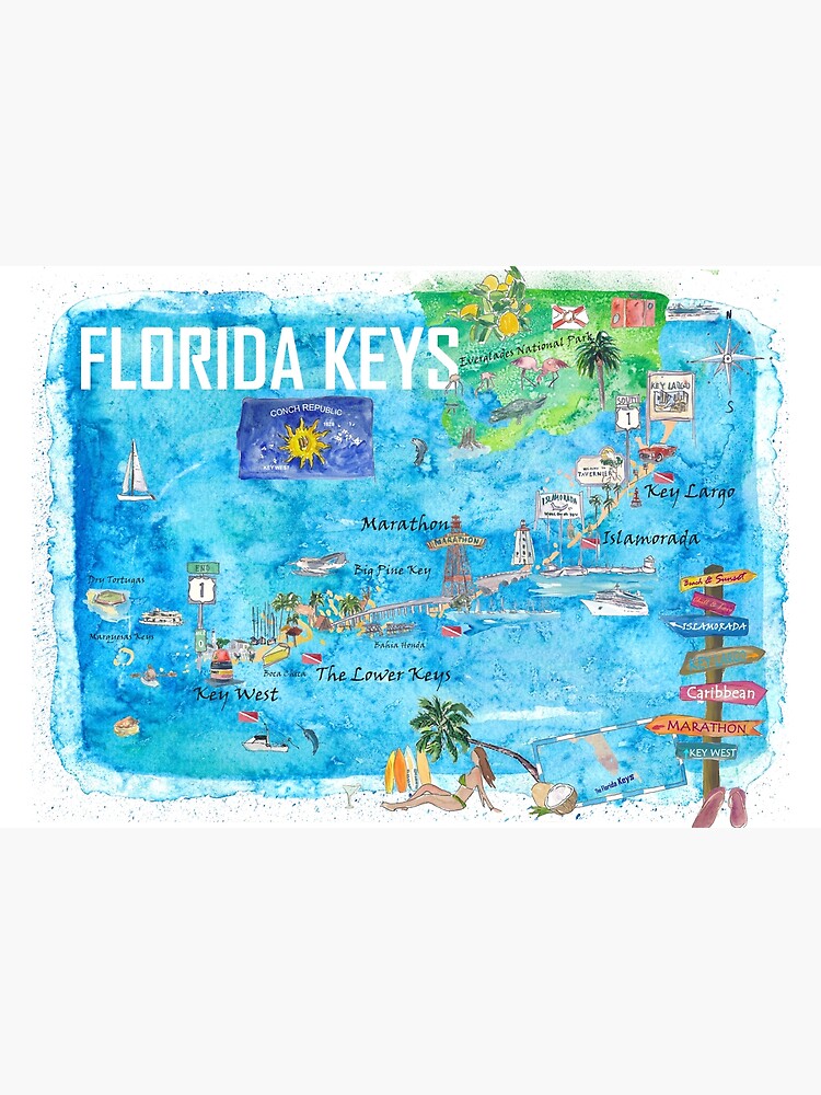 "Florida Keys Key West Marathon Key Largo Illustrated Travel Poster ...