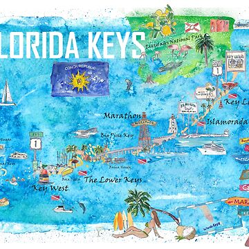 "Florida Keys Key West Marathon Key Largo Illustrated Travel Poster ...