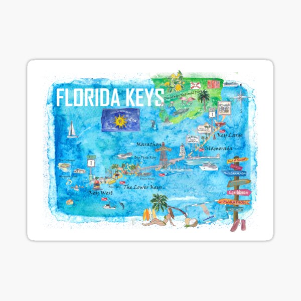 "Florida Keys Key West Marathon Key Largo Illustrated Travel Poster ...