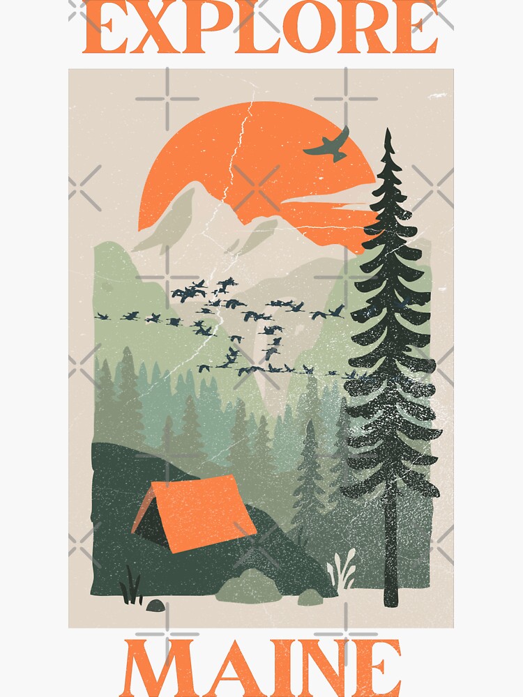 "Explore Maine Vintage" Sticker by XanKai | Redbubble